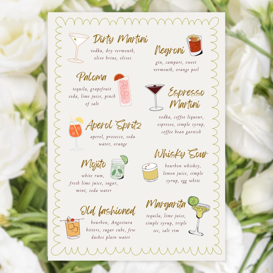 Classic Bar Menu Template, Cocktail Menu, Printable Drinks Menu ...