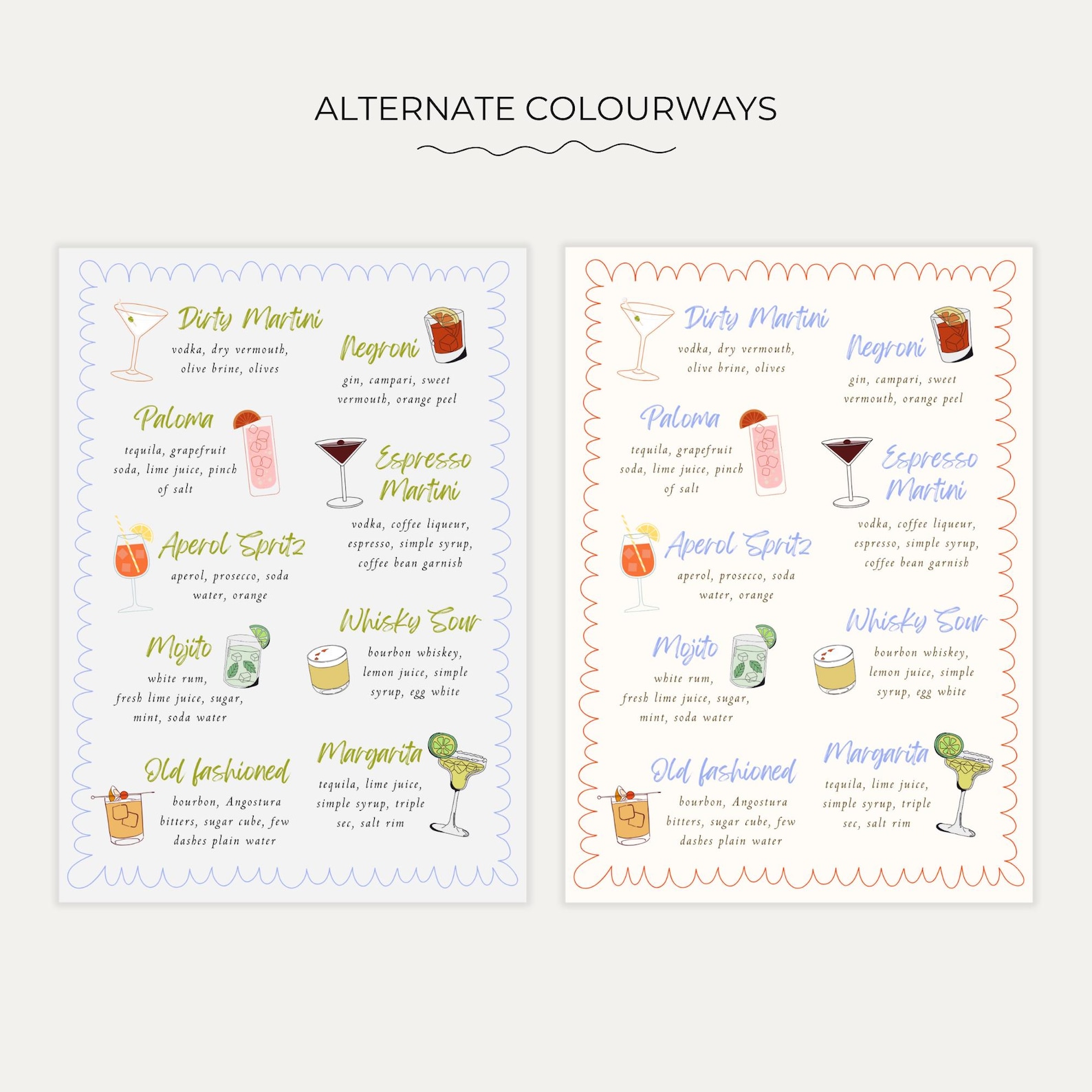 Classic Bar Menu Template, Cocktail Menu, Printable Drinks Menu ...