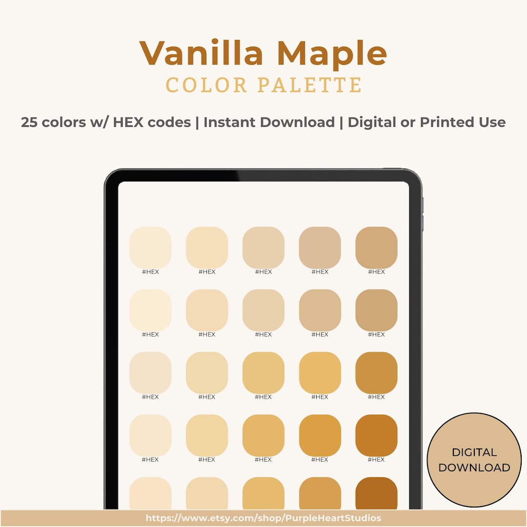 Vanilla Maple Color Palette | 25 HEX Codes Color Swatches | Digital ...
