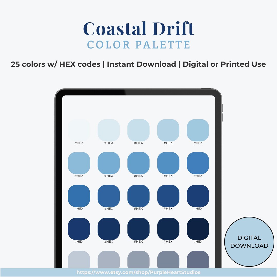 Coastal Drift Color Palette | 25 HEX Codes Color Swatches | Digital ...