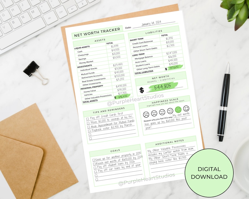 Printable Net Worth Tracker: Personal Finance Planner (digital Download ...