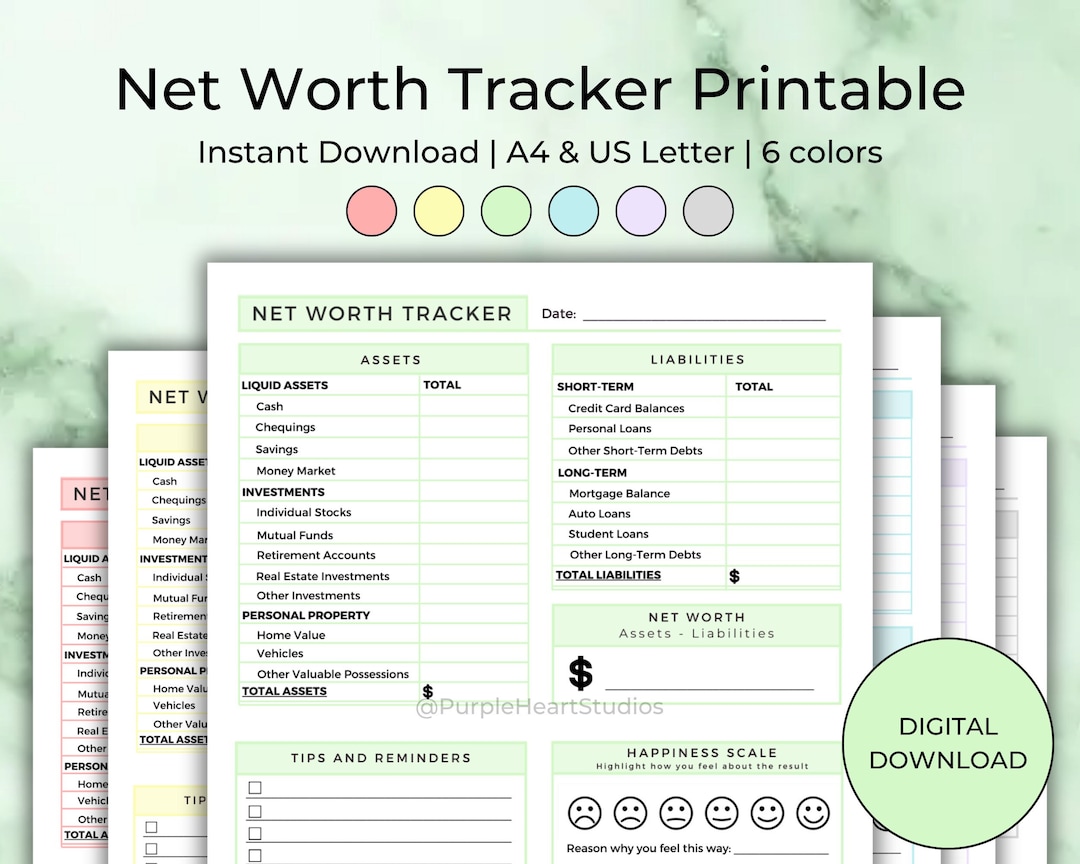 Printable Net Worth Tracker | Personal Finance Planner & Budget ...
