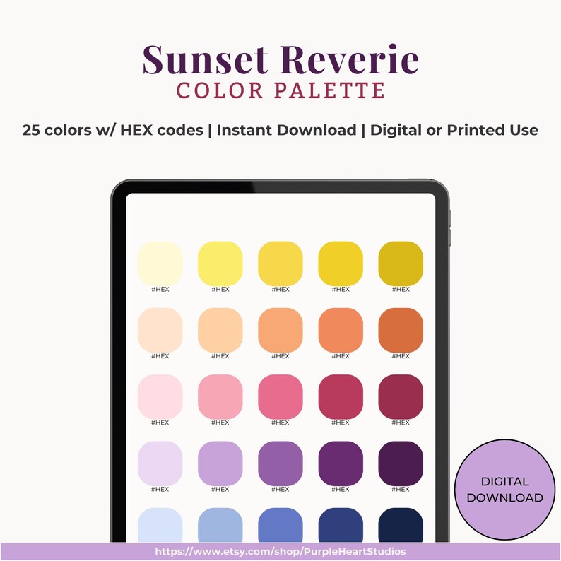 Sunset Reverie | Color Palette | 25 HEX Codes Color Swatches | Digital ...