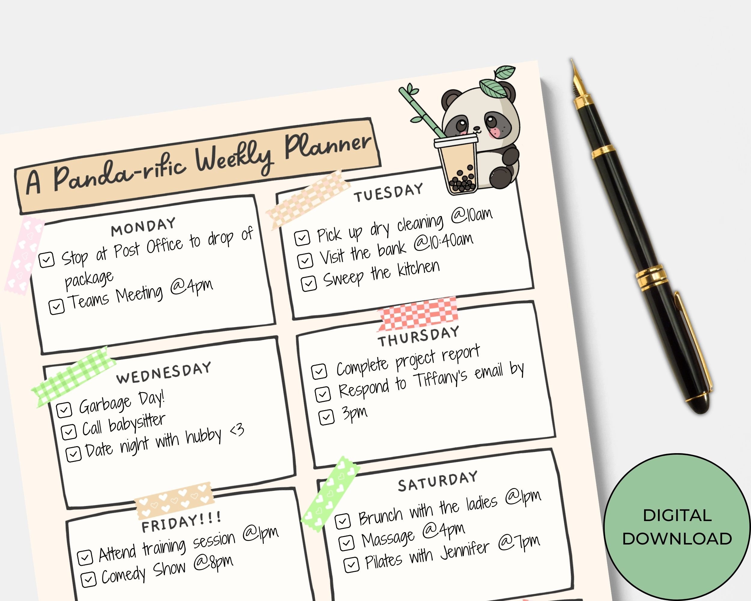 Printable Weekly Planner PDF Digital Download | Fillable Cute Kawaii ...