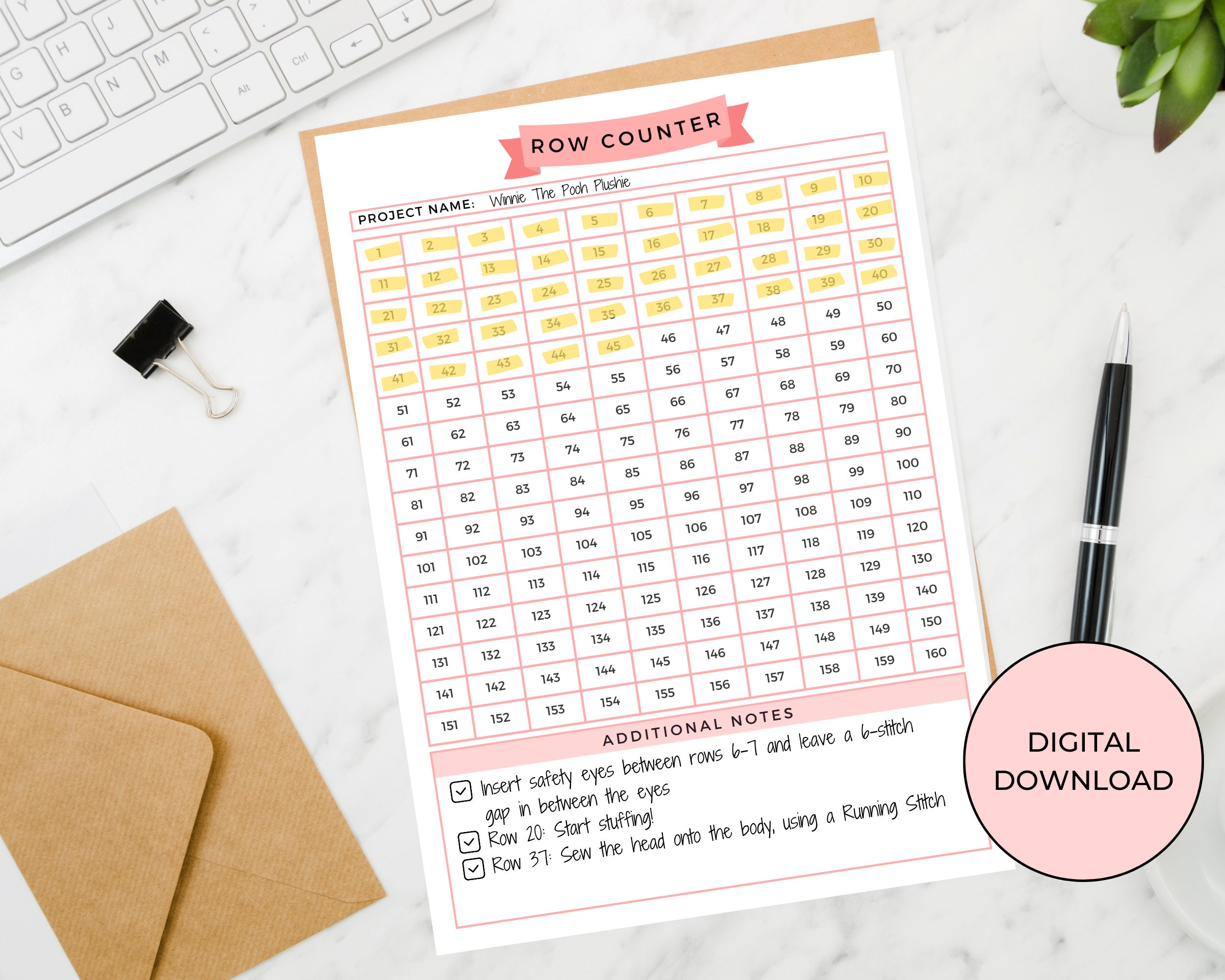 Printable Crochet & Knitting Row Counter PDF, Fillable Row Counter ...