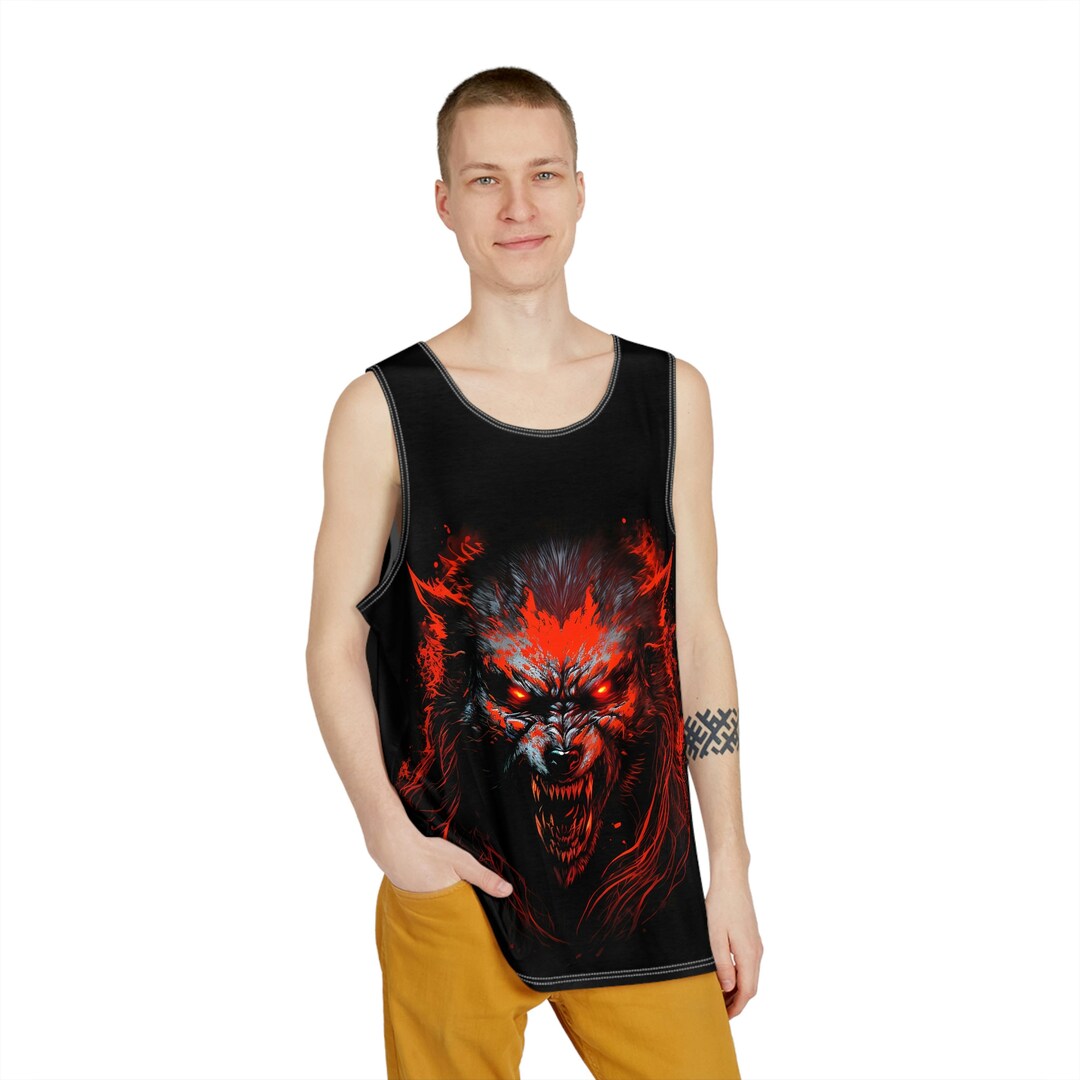 Angry Red Moon Werewolf Face Unisex All Over Print Tank, Full Moon ...