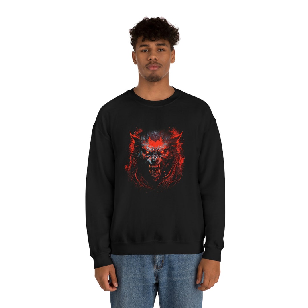 Angry Red Moon Werewolf Face Unisex Heavy Blend Crewneck Sweatshirt ...