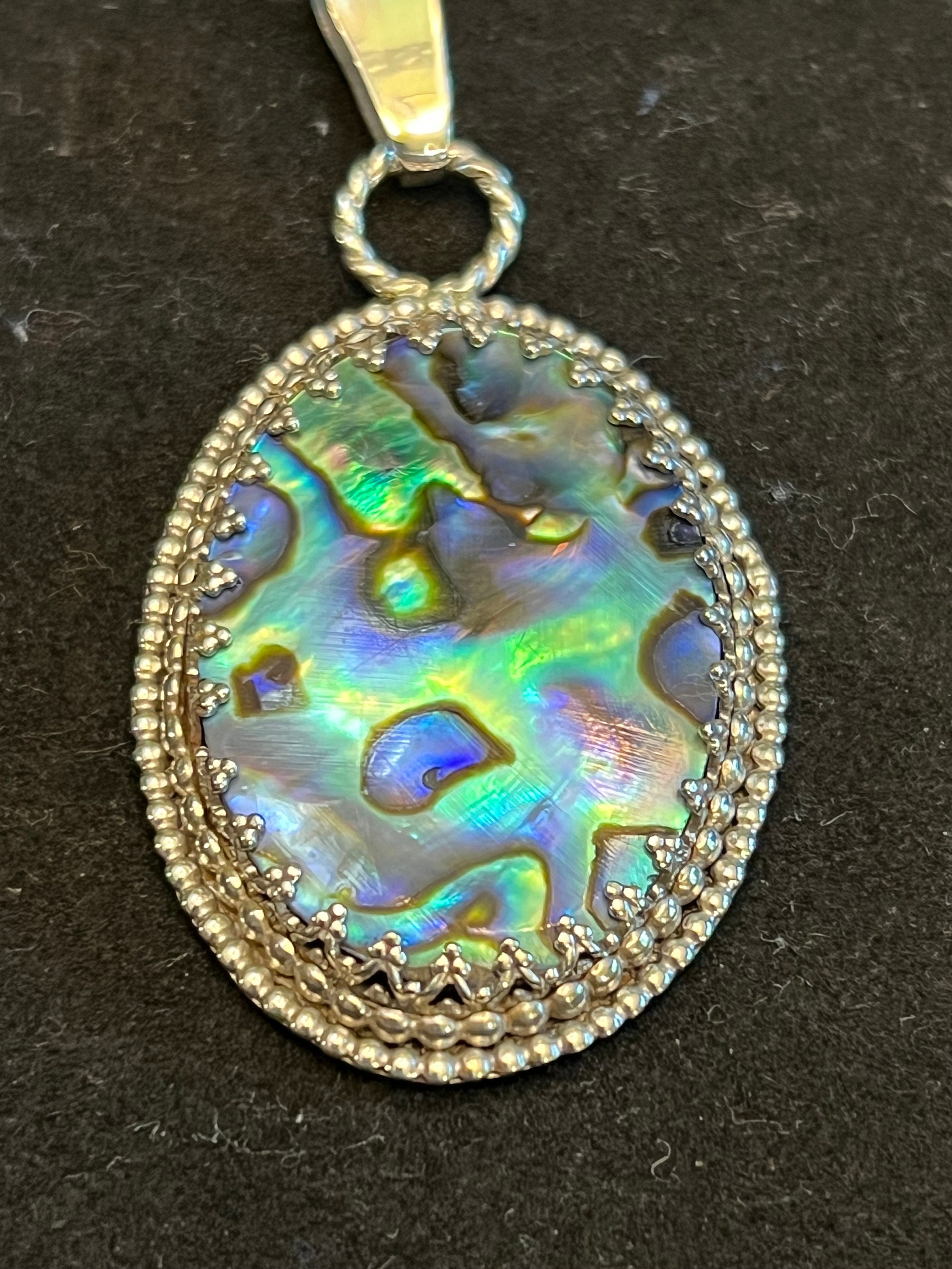 Multi-colored Flashing Abalone Shell Set in Sterling Silver as a Large ...