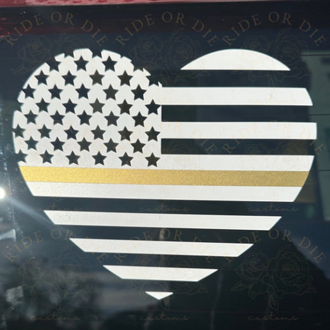 Thin Gold Line 911 Dispatcher Heart Flag Decal - Etsy