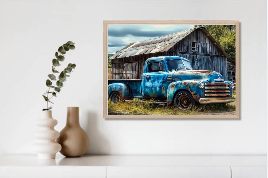 Printable Blue Trunk in Front of Farm Vintage Style, Print Farm House ...