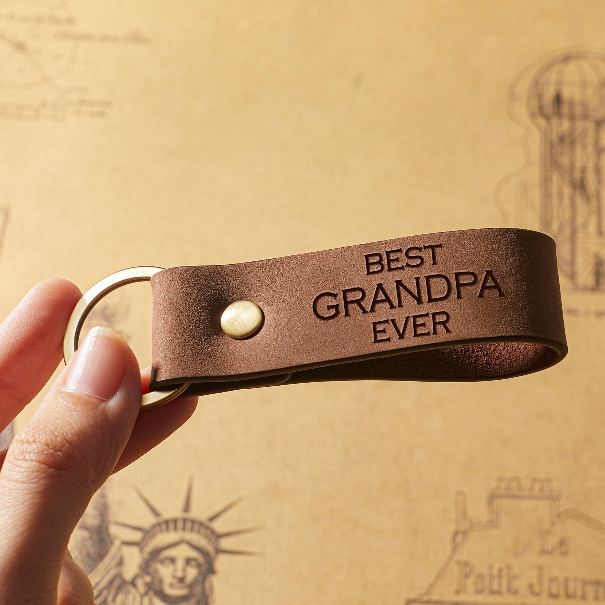 Best Grandpa Ever Keychain, Grandpa Leather Key Ring, Gift From ...