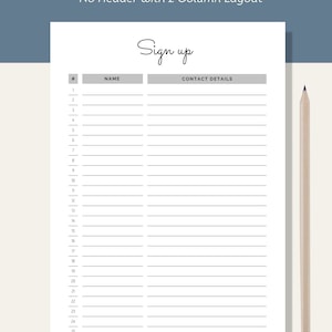 Sign up Sheet Printable | Event Sign up Sheet | A4, A5, Half & Letter ...