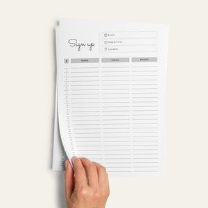 Sign up Sheet Printable | Event Sign up Sheet | A4, A5, Half & Letter ...