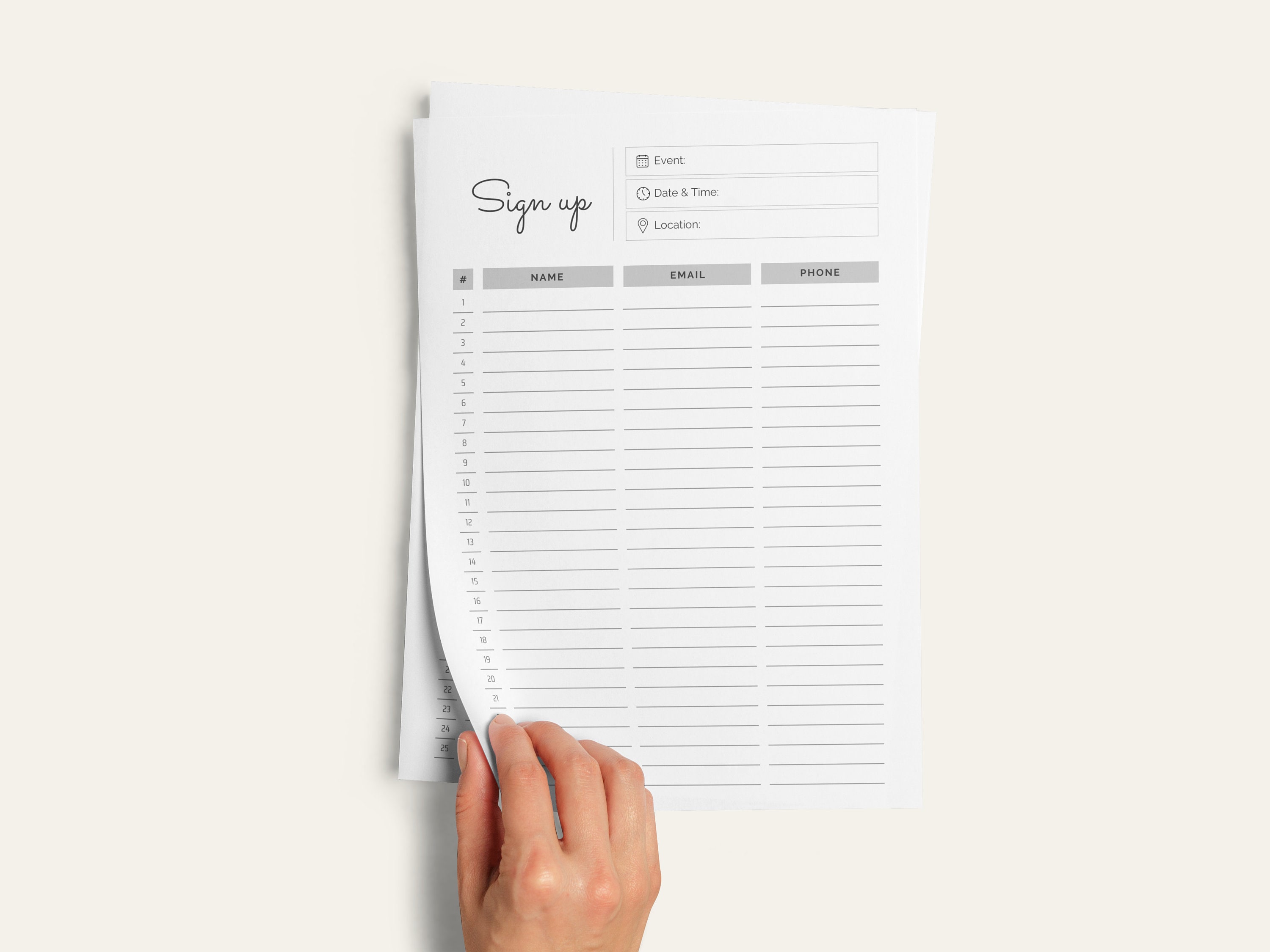 Sign up Sheet Printable | Event Sign up Sheet | A4, A5, Half & Letter ...