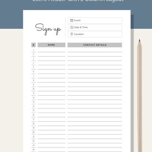 Sign up Sheet Printable | Event Sign up Sheet | A4, A5, Half & Letter ...