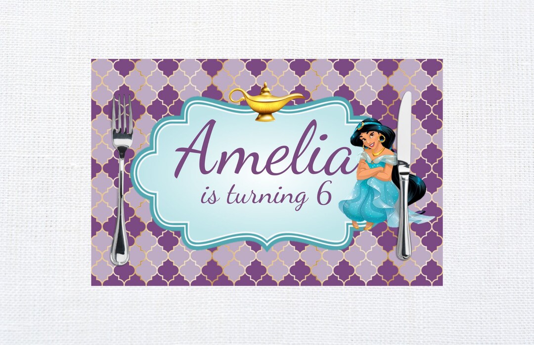 Princess Jasmine Digital Paper Placemat, Jasmine Birthday Party Decor ...