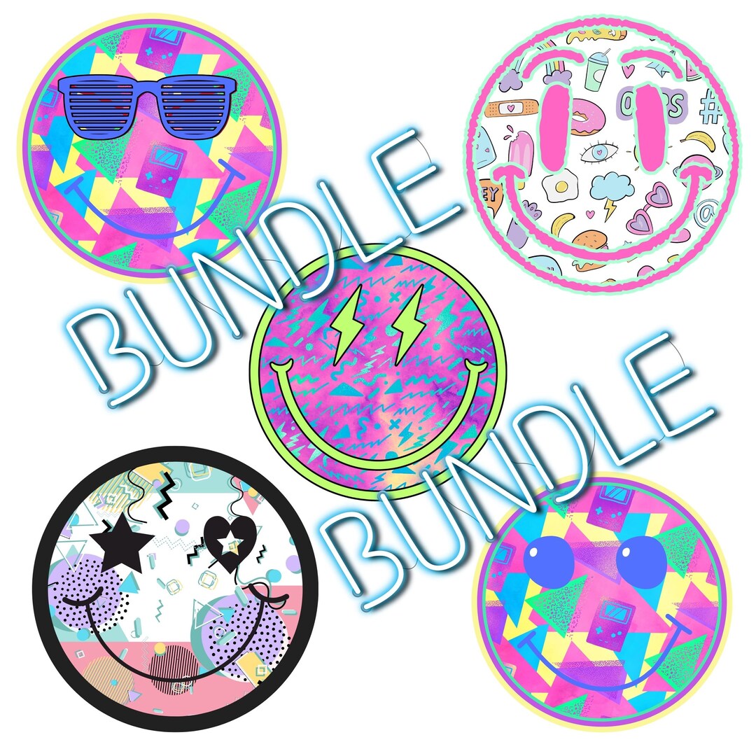 90's BUNDLE Smiley Face Png, Trendy Happy Face Png, Positive Vibes, 90 ...