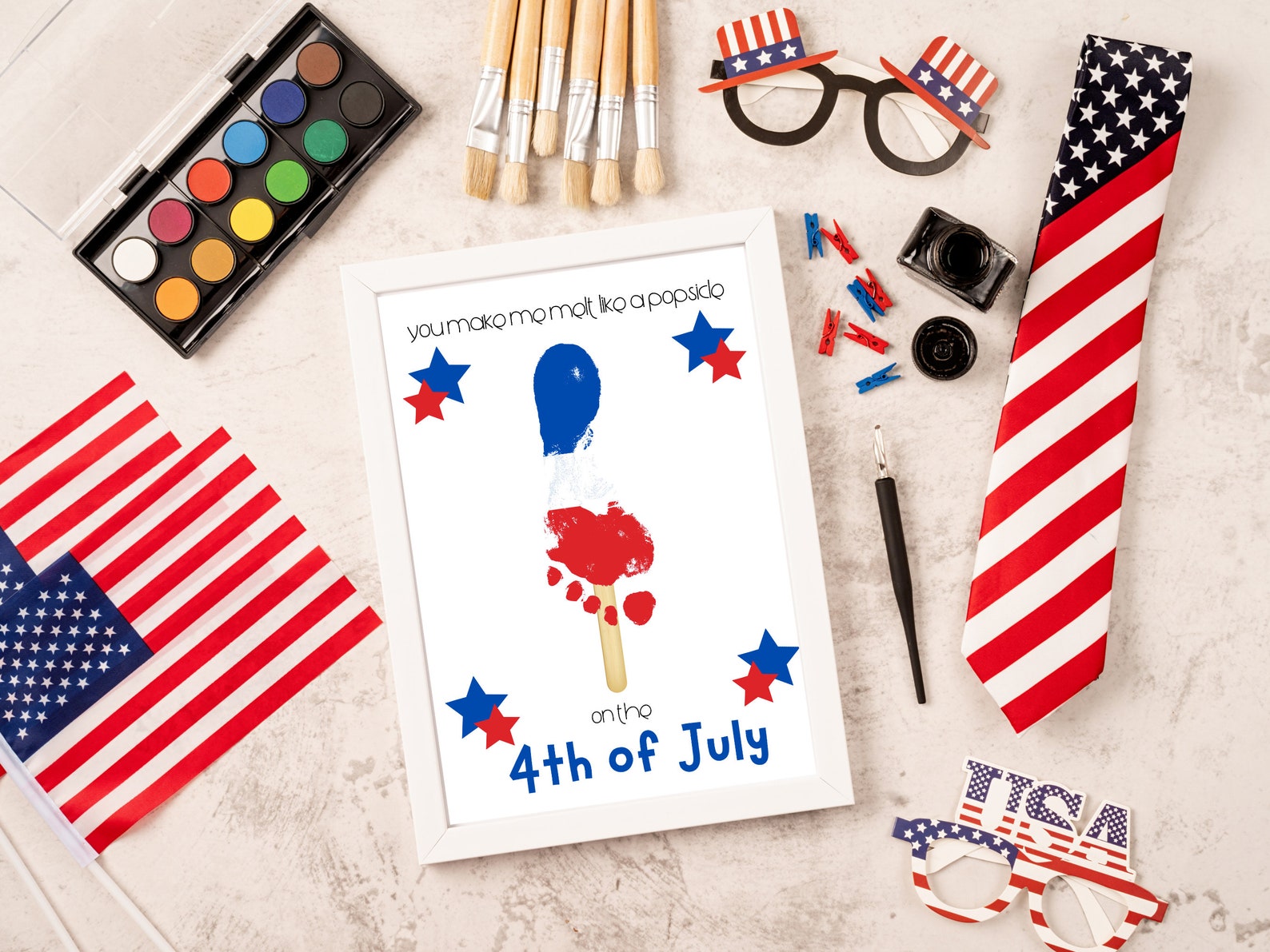 4th of July Popsicle Footprint Craft, Printable, Kid Craft, Daycare ...