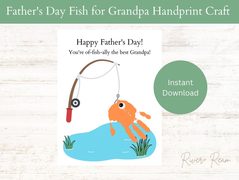 Father's Day Fishing for Grandpa Handprint Craft, Printable, Kid Craft ...