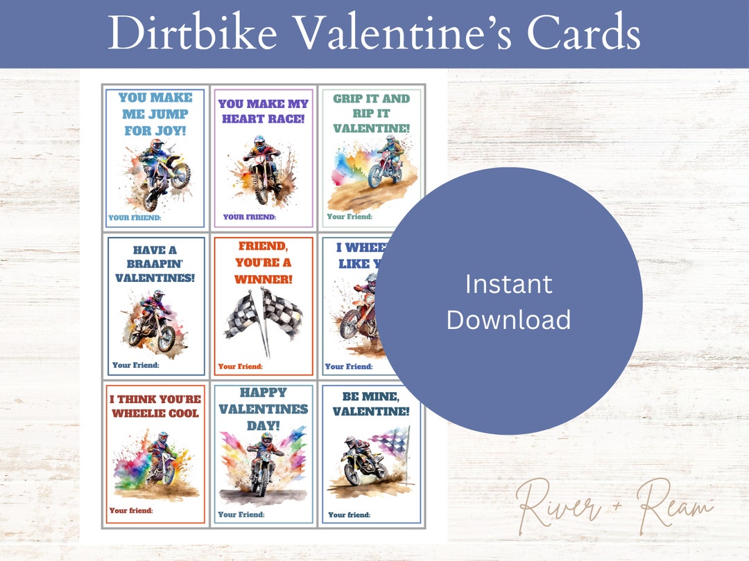 Dirtbike Valentines Cards, Digital Download, Motocross Designs ...
