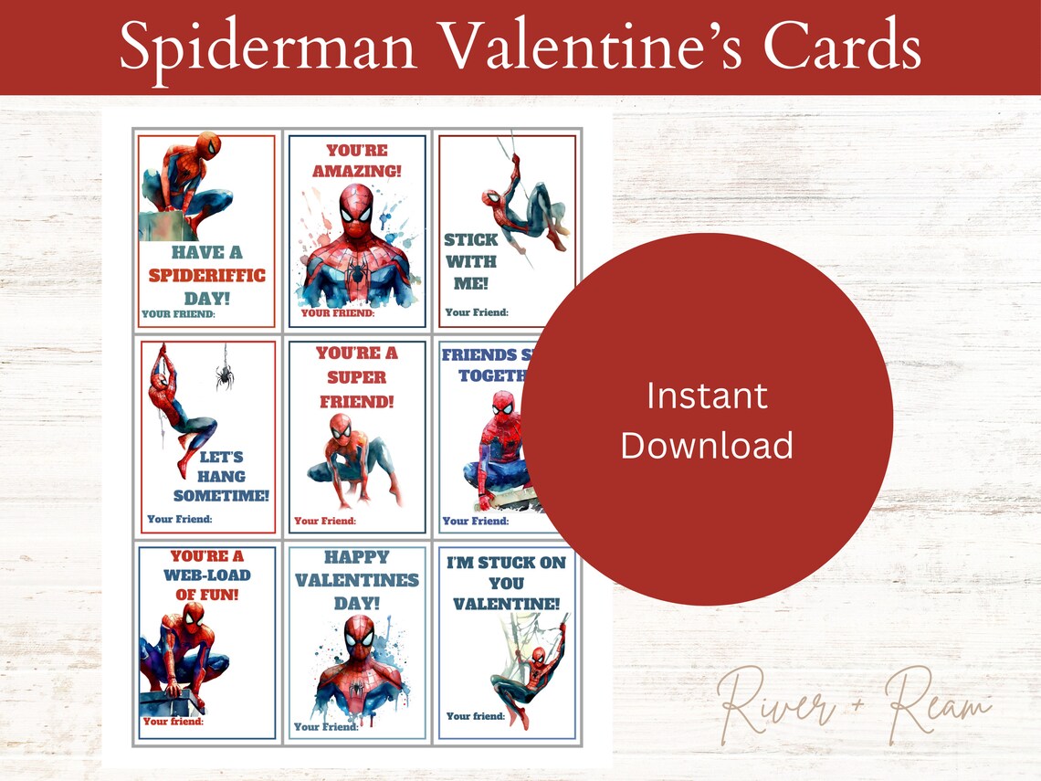 Spiderman Valentines Cards, Digital Download, Spidey Designs, Spider ...