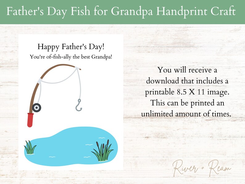 Father's Day Fishing for Grandpa Handprint Craft, Printable, Kid Craft ...