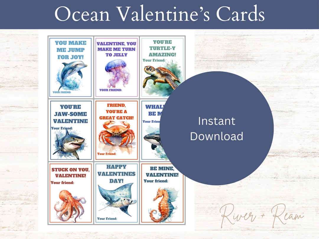 Ocean Valentines Cards, Digital Download, Sea Life Designs, Dirtbikes ...