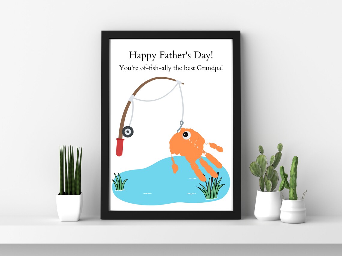 Father's Day Fishing for Grandpa Handprint Craft, Printable, Kid Craft ...