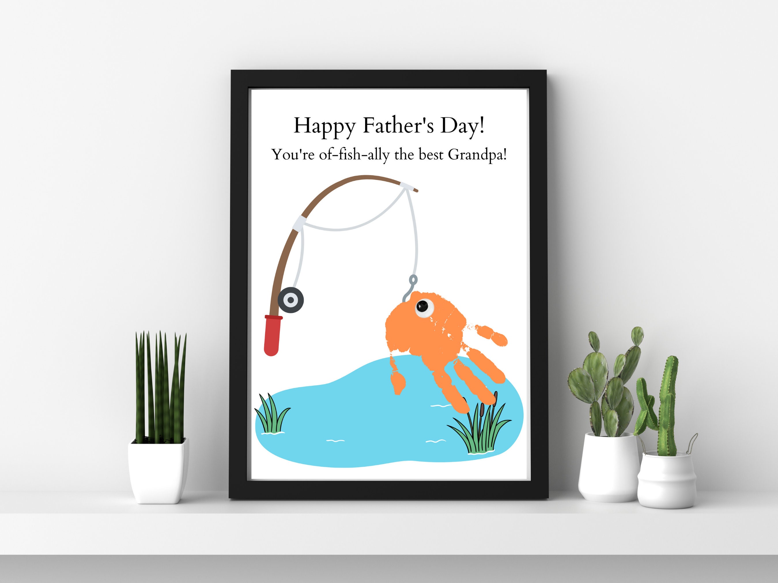 Father's Day Fishing for Grandpa Handprint Craft, Printable, Kid Craft ...