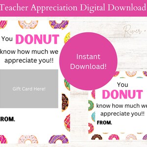 Printable Donut Digital Download, Gift Card, Tag Download, Thank You ...
