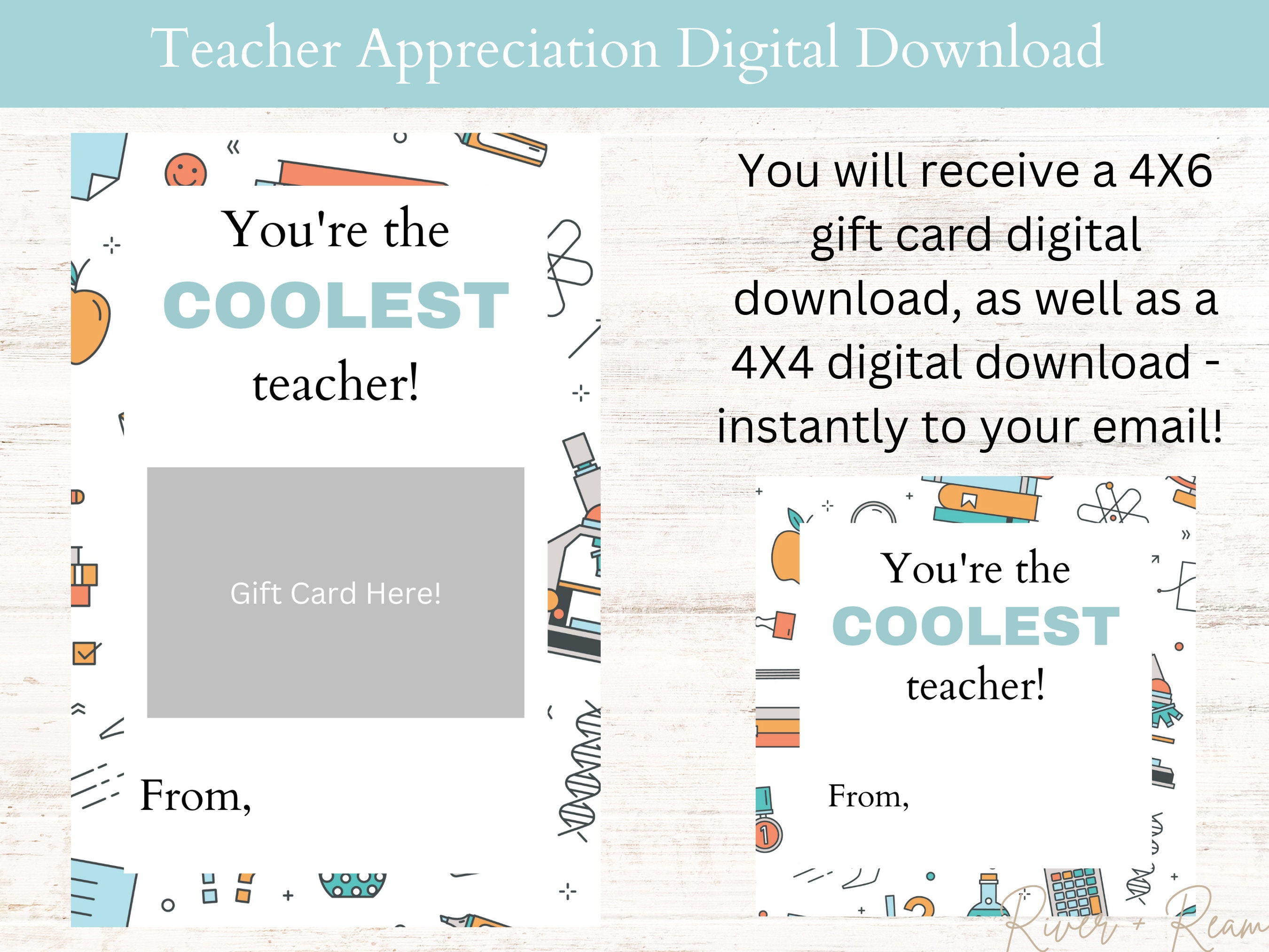 Printable Coolest Teacher Digital Download, Gift Card, Tag Download ...