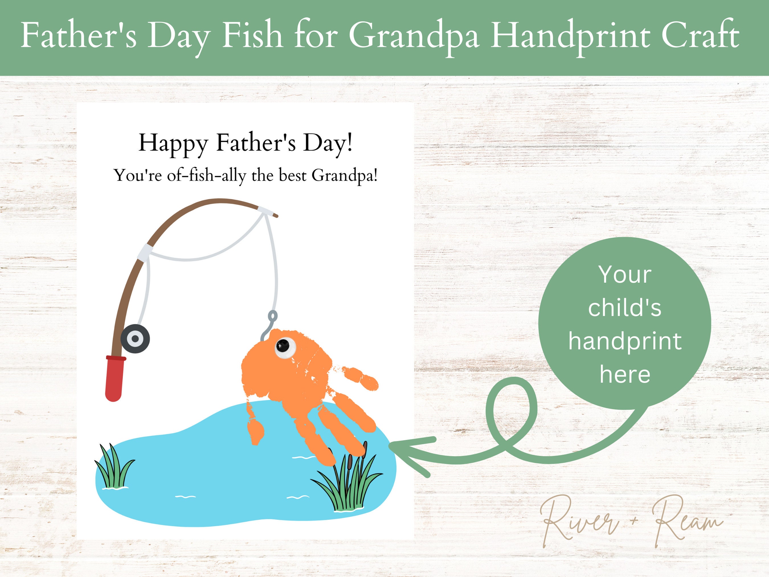 Father's Day Fishing for Grandpa Handprint Craft, Printable, Kid Craft ...