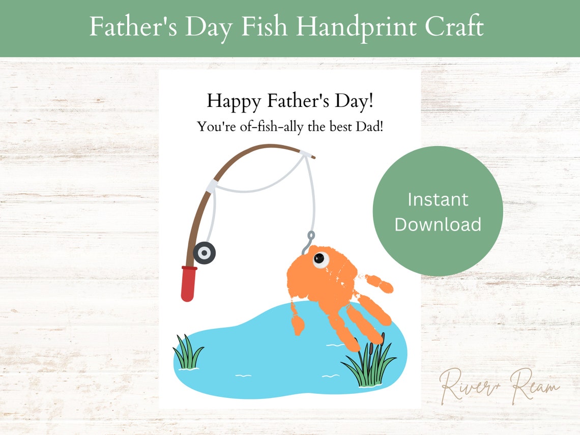 Father's Day Fishing Handprint Craft, Printable, Kid Craft for Dad ...