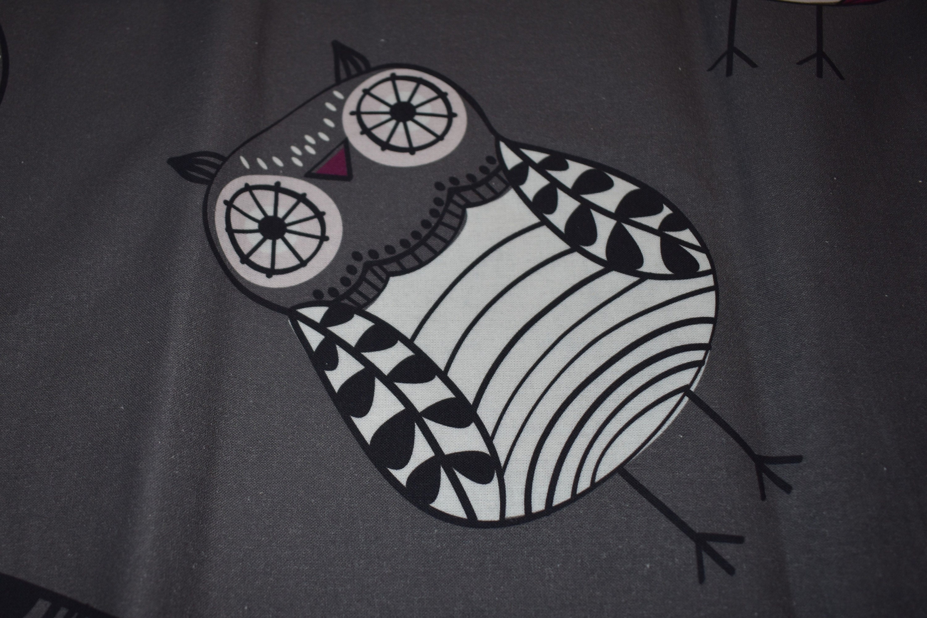 Artsy Owl Fabric on Gray Background - Etsy