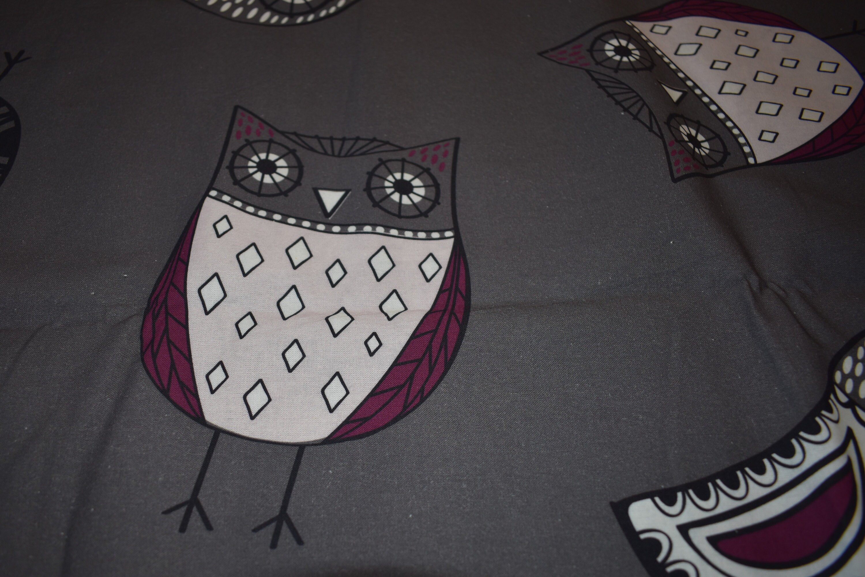 Artsy Owl Fabric on Gray Background - Etsy