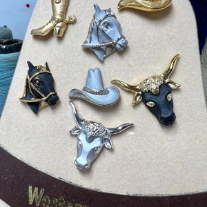 Vintage Gold+silver Tone+black Western/cowboy Themed Pins, 1980-90s New ...