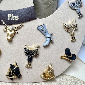 Vintage Gold+silver Tone+black Western/cowboy Themed Pins, 1980-90s New ...