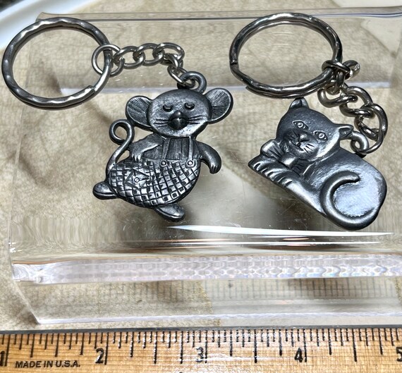 Frenemies! Dog + Cat + Mouse Metal/Enamel, Pewter Key… - Gem