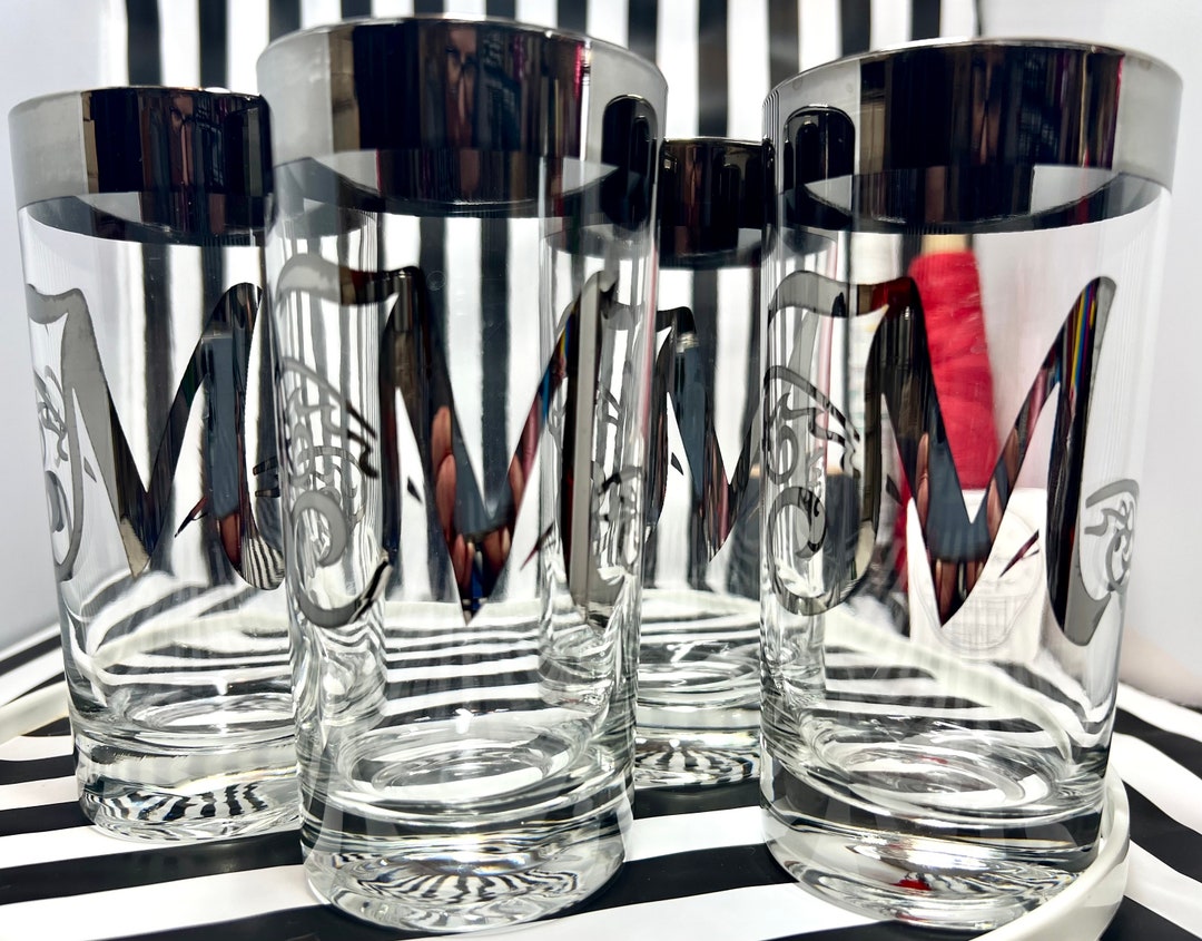 Silver Band + M Monogram Glass Highball/set of 4 Dorothy Thorpe Style ...