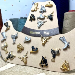 Vintage Gold+silver Tone+black Western/cowboy Themed Pins, 1980-90s New ...