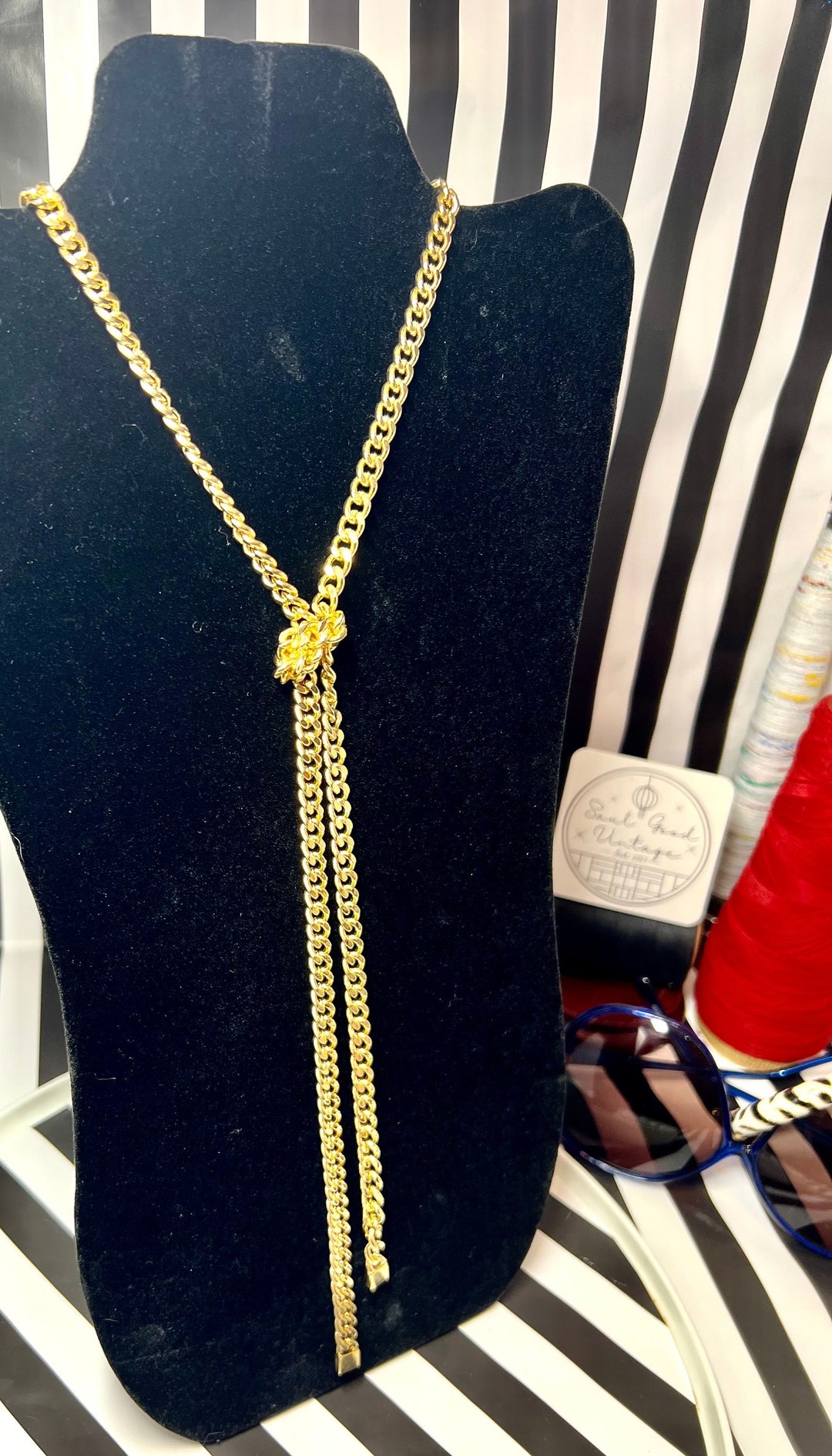Knotty Gold! Vintage 1990s NOS Gold Plated Heavy Curb Link Chain + Knot ...