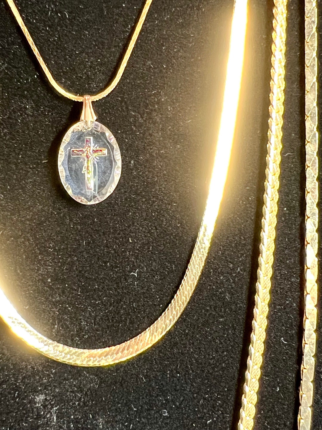 Crucifix in Crystal/relief Vintage Pendant/gold Plated Necklace 18 ...