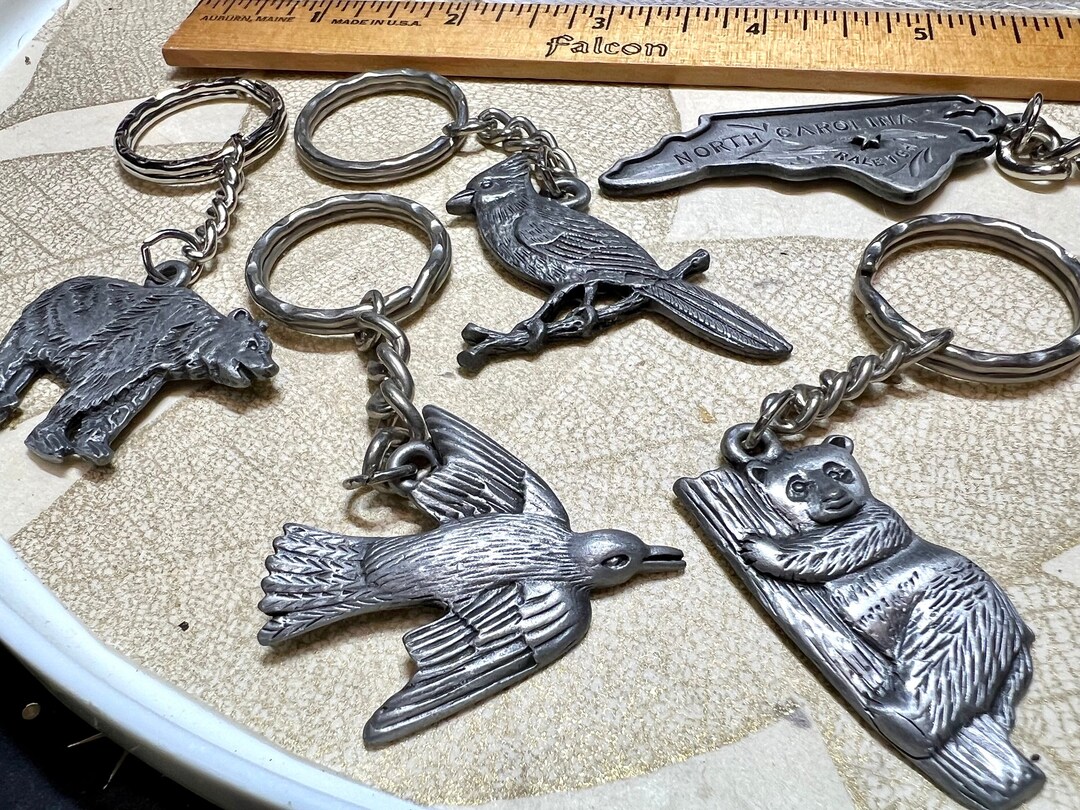 NC Birds+bears: Cardinal, Sparrow, Panda Pewter Key Chains, NOS ...