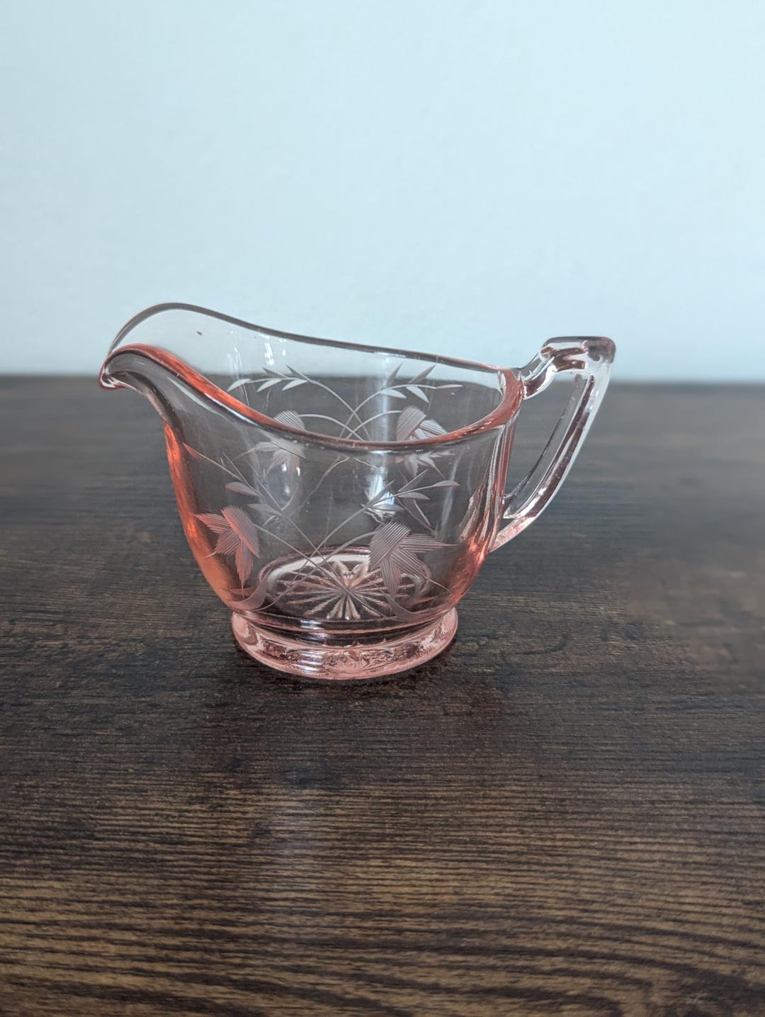Pink Depression Glass Creamer, Pitcher; Blooming Wheat Etched Design ...