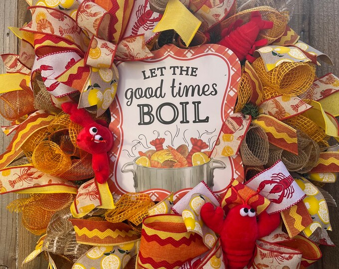 Crawfish Door Wreath, Rustic Crawfish Front Door Decor, Spring Wreath ...