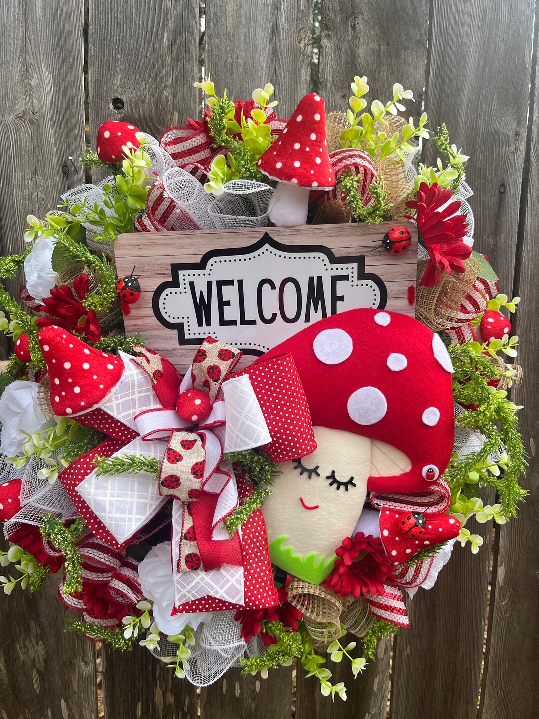 Spring Wreath for the Front Door With Mushrooms, Spring and Summer ...