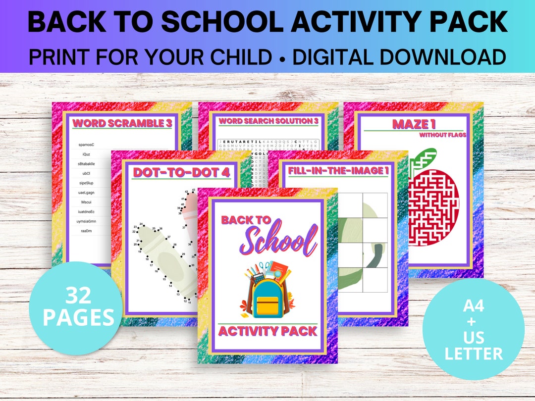 Back-to-school Activity Pack Digital Download Worksheets Print at Home ...