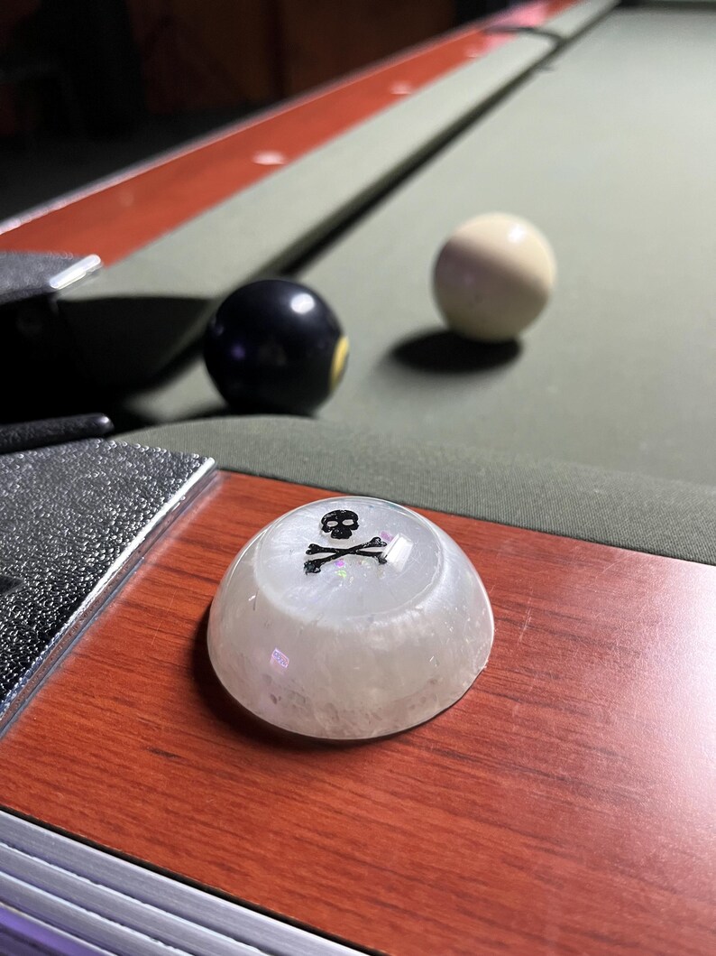 Billiards 8 Ball Pocket Marker White Iridescent W/ Black Skull ...
