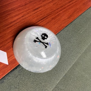 Billiards 8 Ball Pocket Marker White Iridescent W/ Black Skull ...