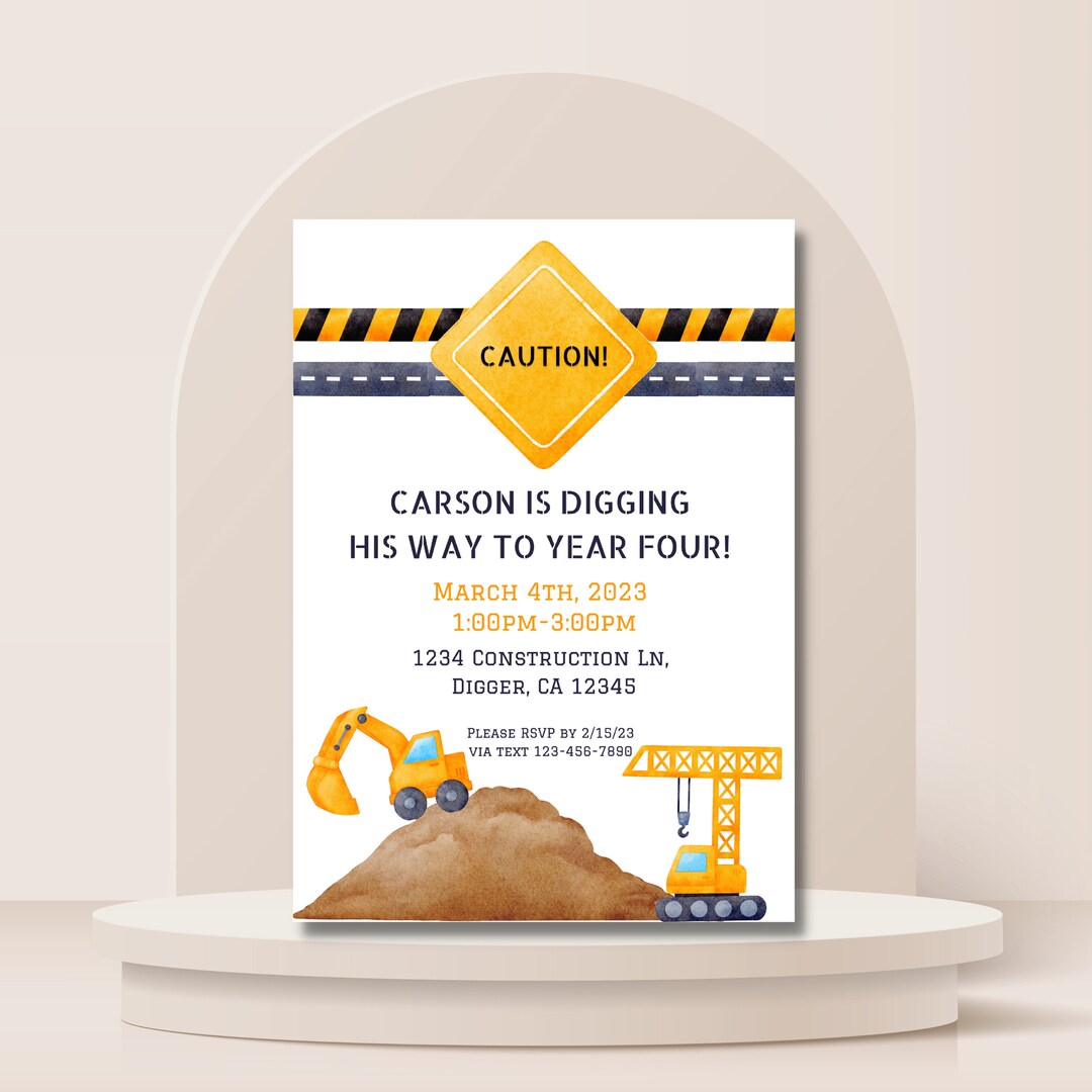 Construction Birthday Digital Download Invite [editable] - Etsy